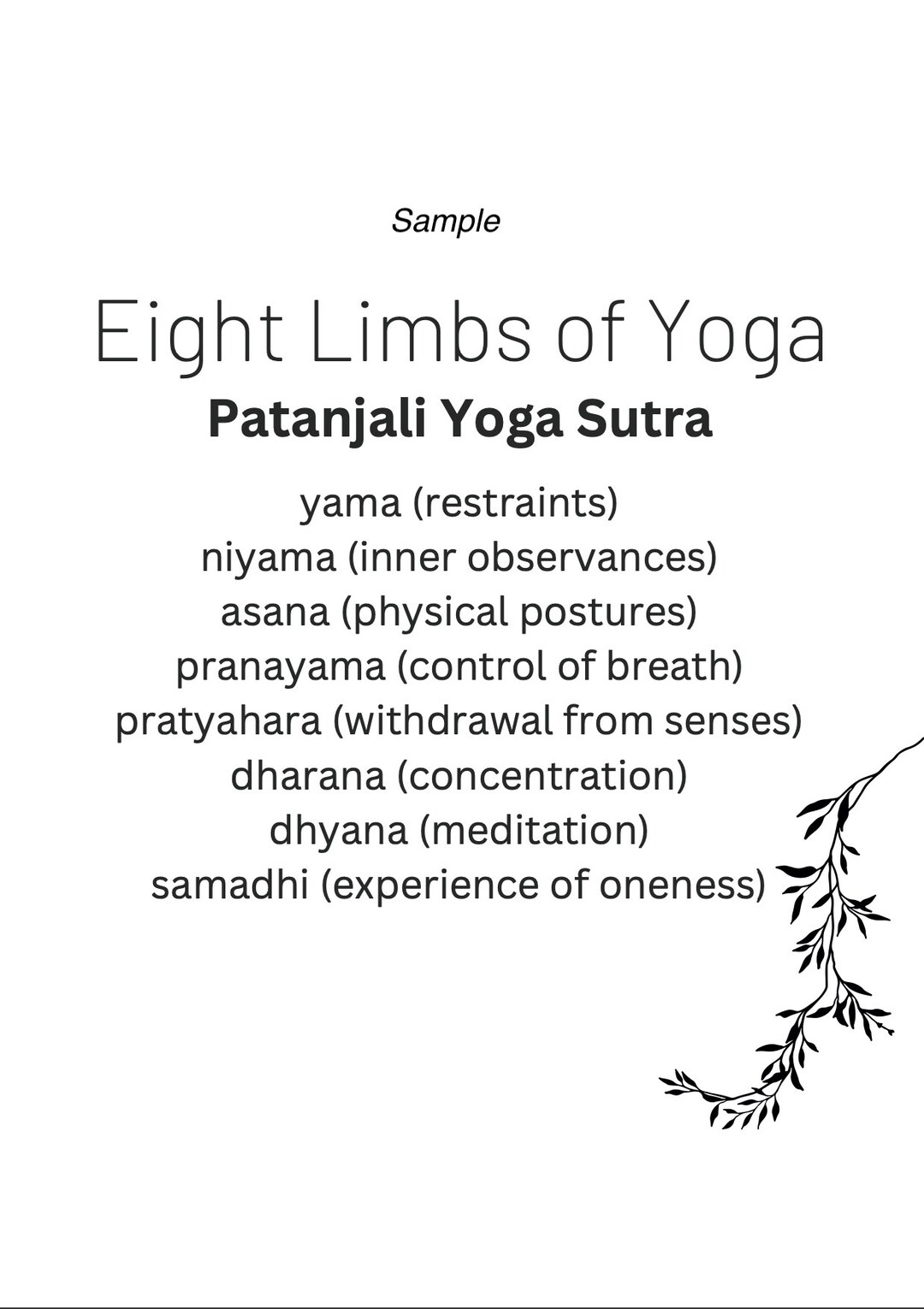 Printable 8 Limbs of Yoga Patanjali - Etsy