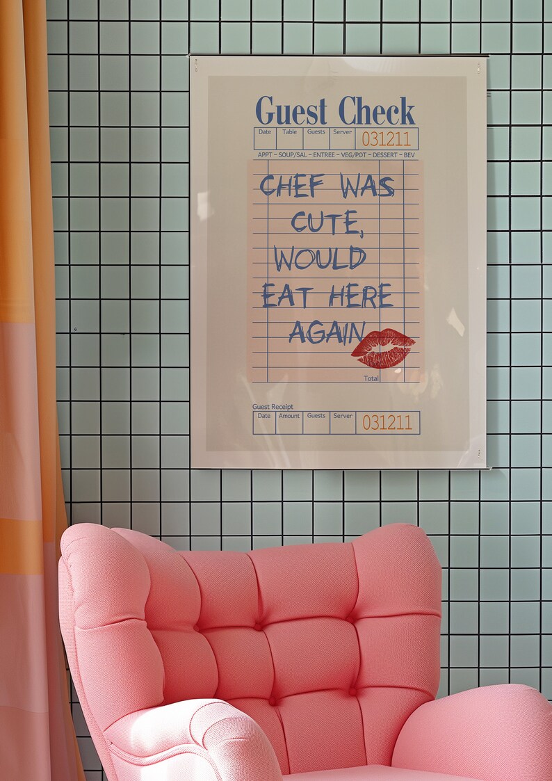 Chef Was Cute Would Eat Here Again, Guest Check Print, 70s Style ...