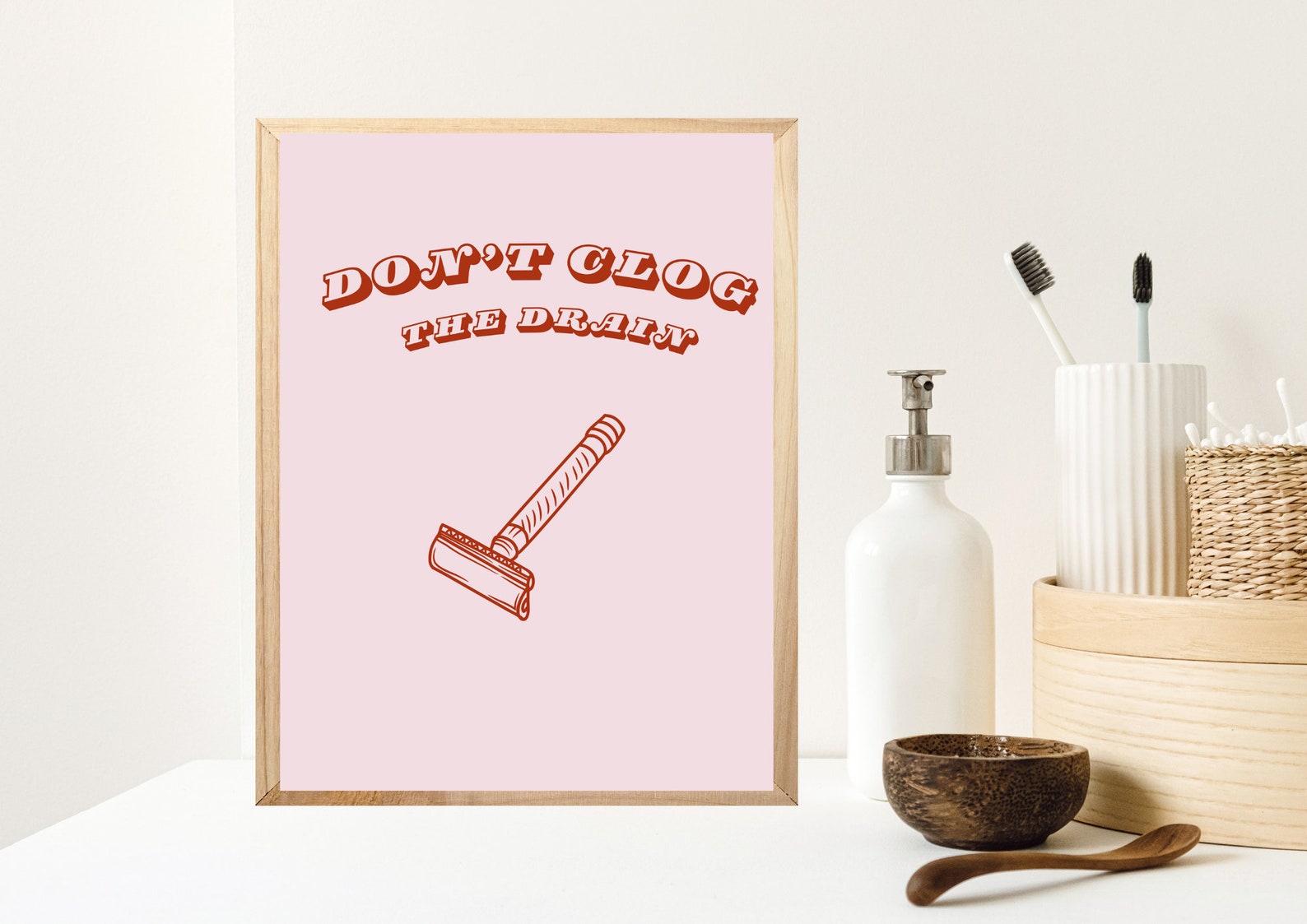 Don't Clog the Drain Poster, Humorous Bathroom Wall Art, Razor Wall ...