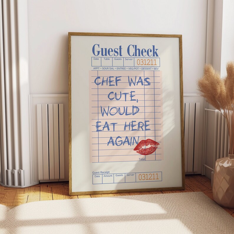 Chef Was Cute Would Eat Here Again, Guest Check Print, 70s Style ...