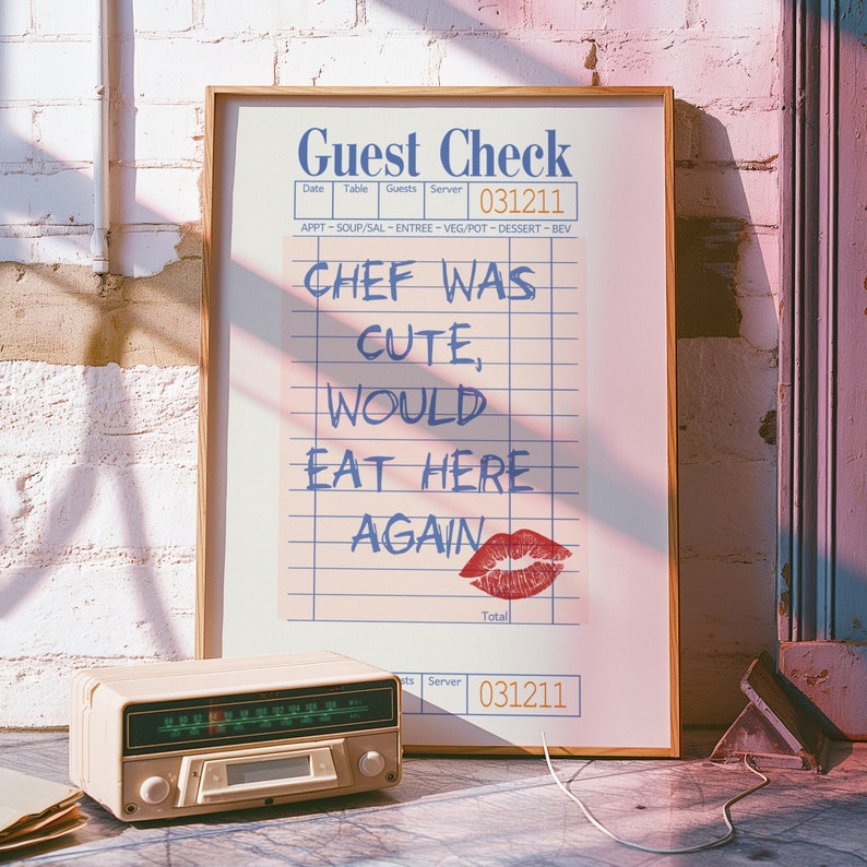 Chef Was Cute Would Eat Here Again, Guest Check Print, 70s Style ...