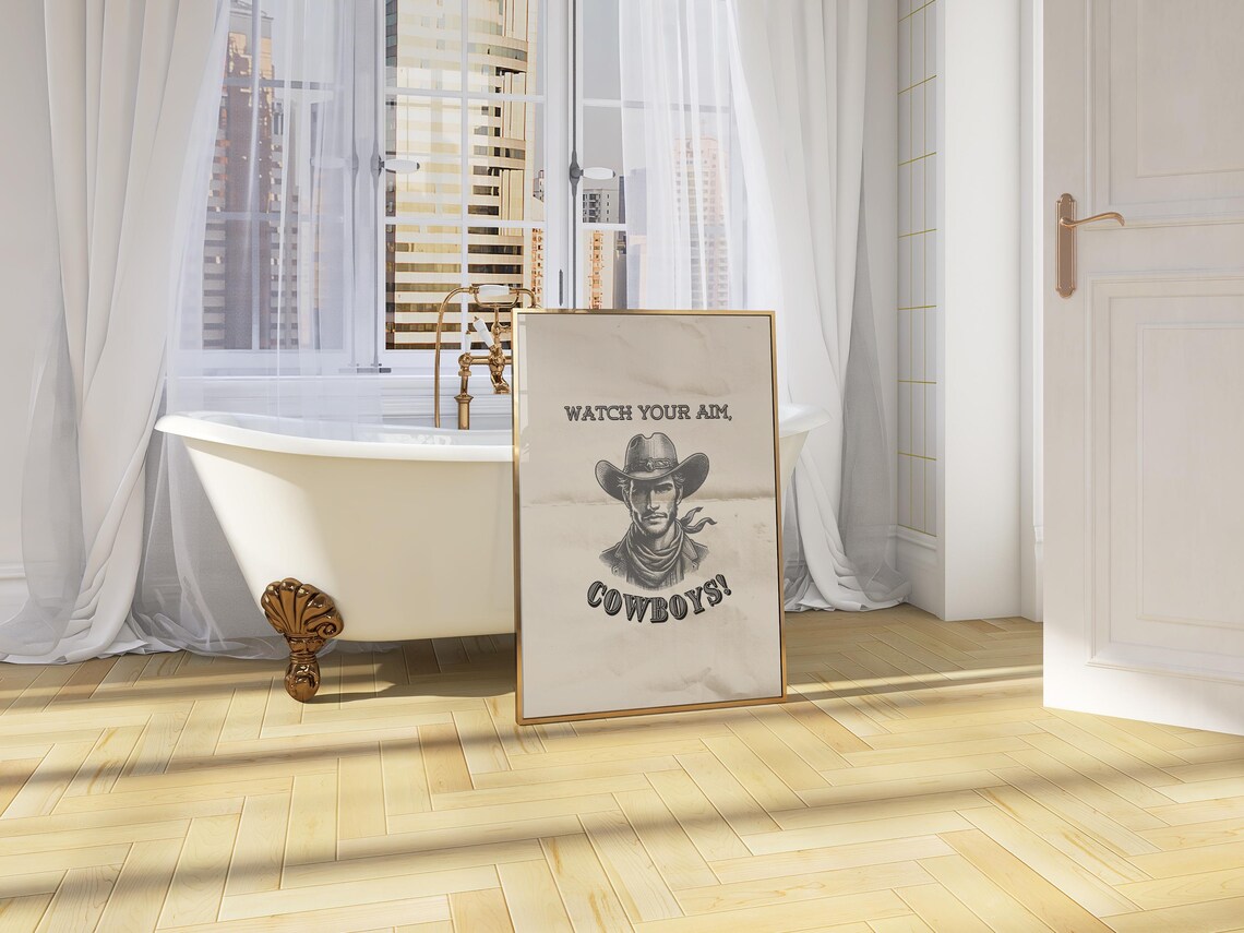 Funny Cowboy Bathroom Art Print,cowboy With Short Pistol,humour Men ...