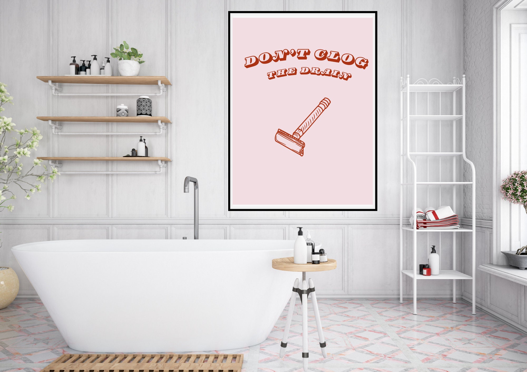Don't Clog the Drain Poster, Humorous Bathroom Wall Art, Razor Wall ...