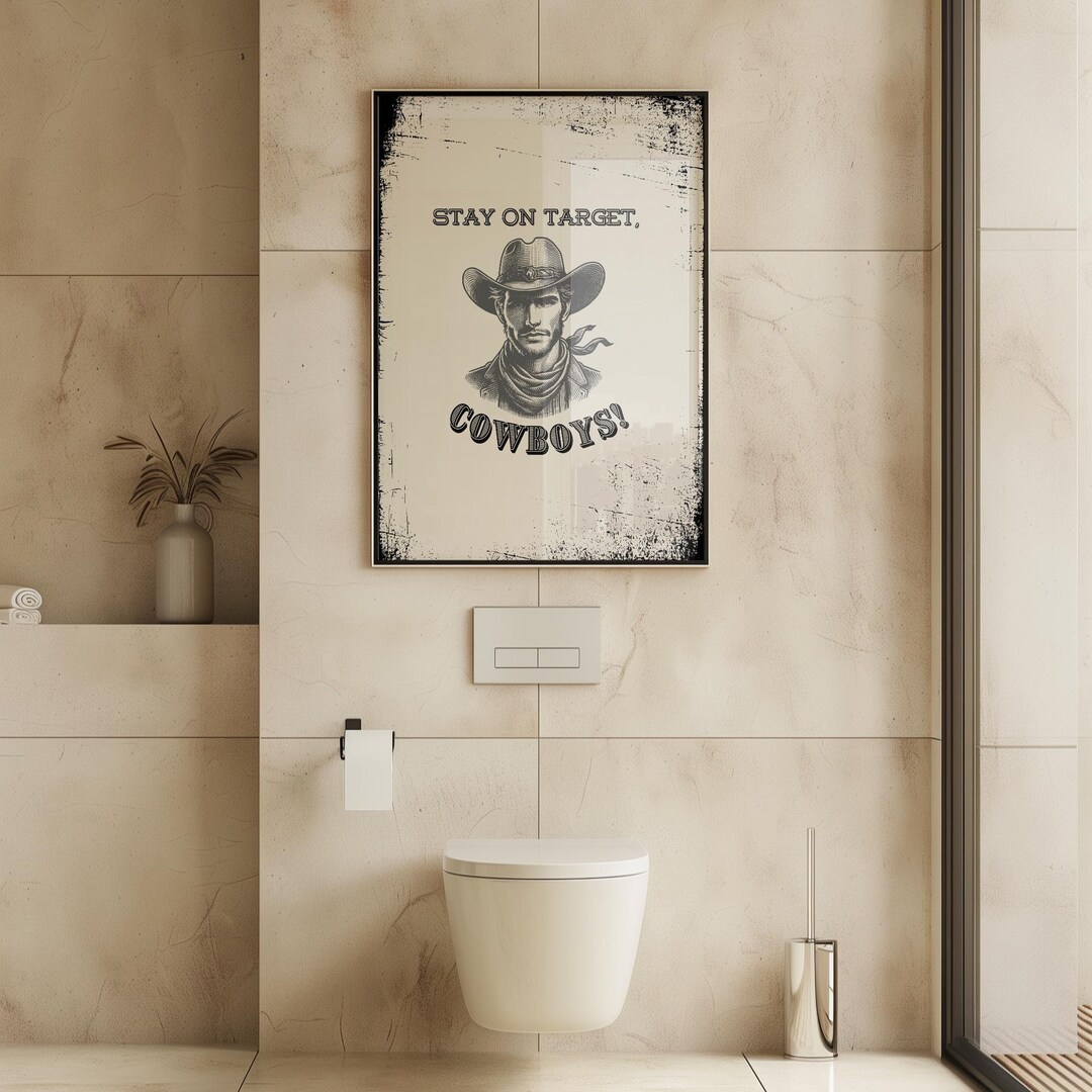Funny Cowboy Bathroom Art Print, Cowboy With Short Pistol,humour Men ...