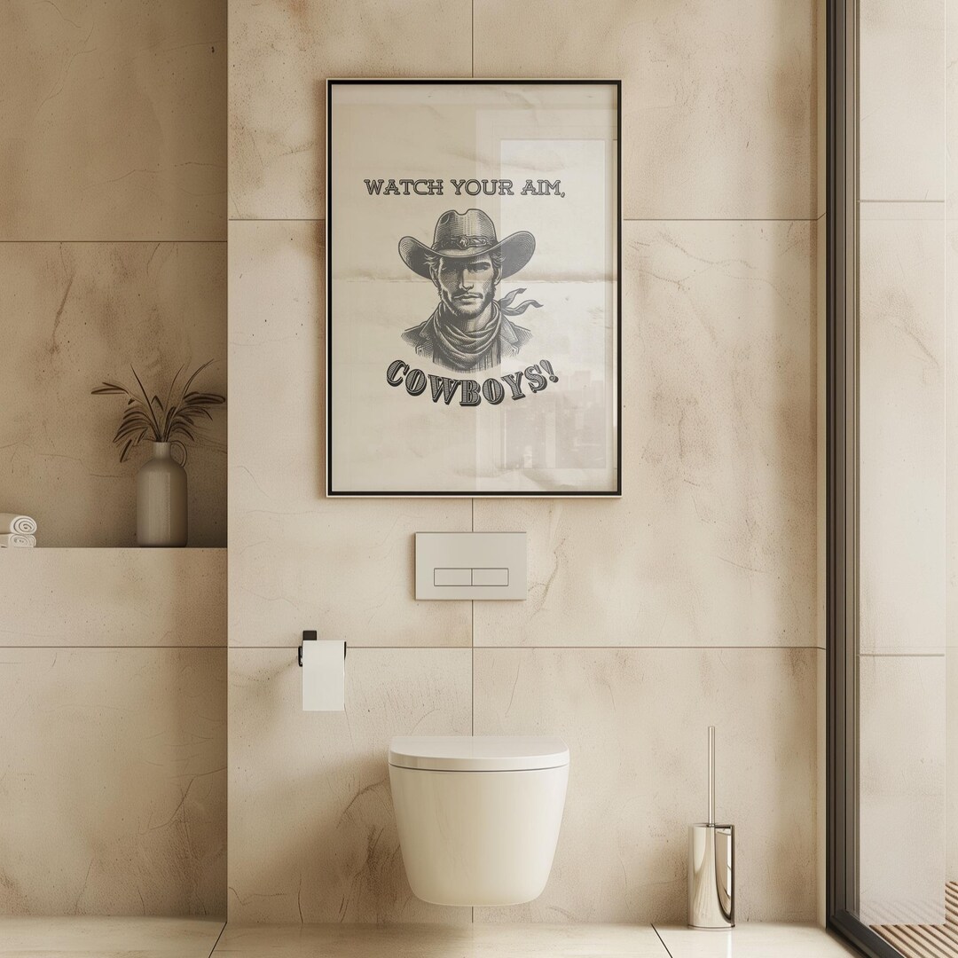 Funny Cowboy Bathroom Art Print,cowboy With Short Pistol,humour Men ...