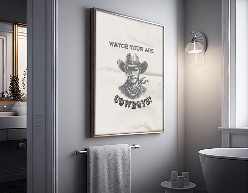 Funny Cowboy Bathroom Art Print,cowboy With Short Pistol,humour Men ...