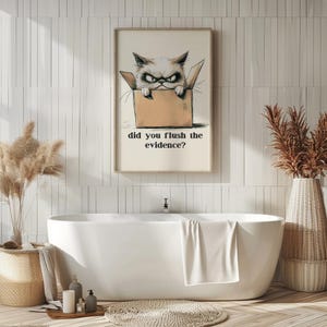 Funny Cat Toilet Art Print,funny Bathroom Wall Art,humour Toilet Sign ...