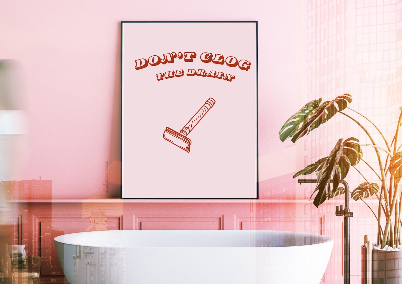 Don't Clog the Drain Poster, Humorous Bathroom Wall Art, Razor Wall ...