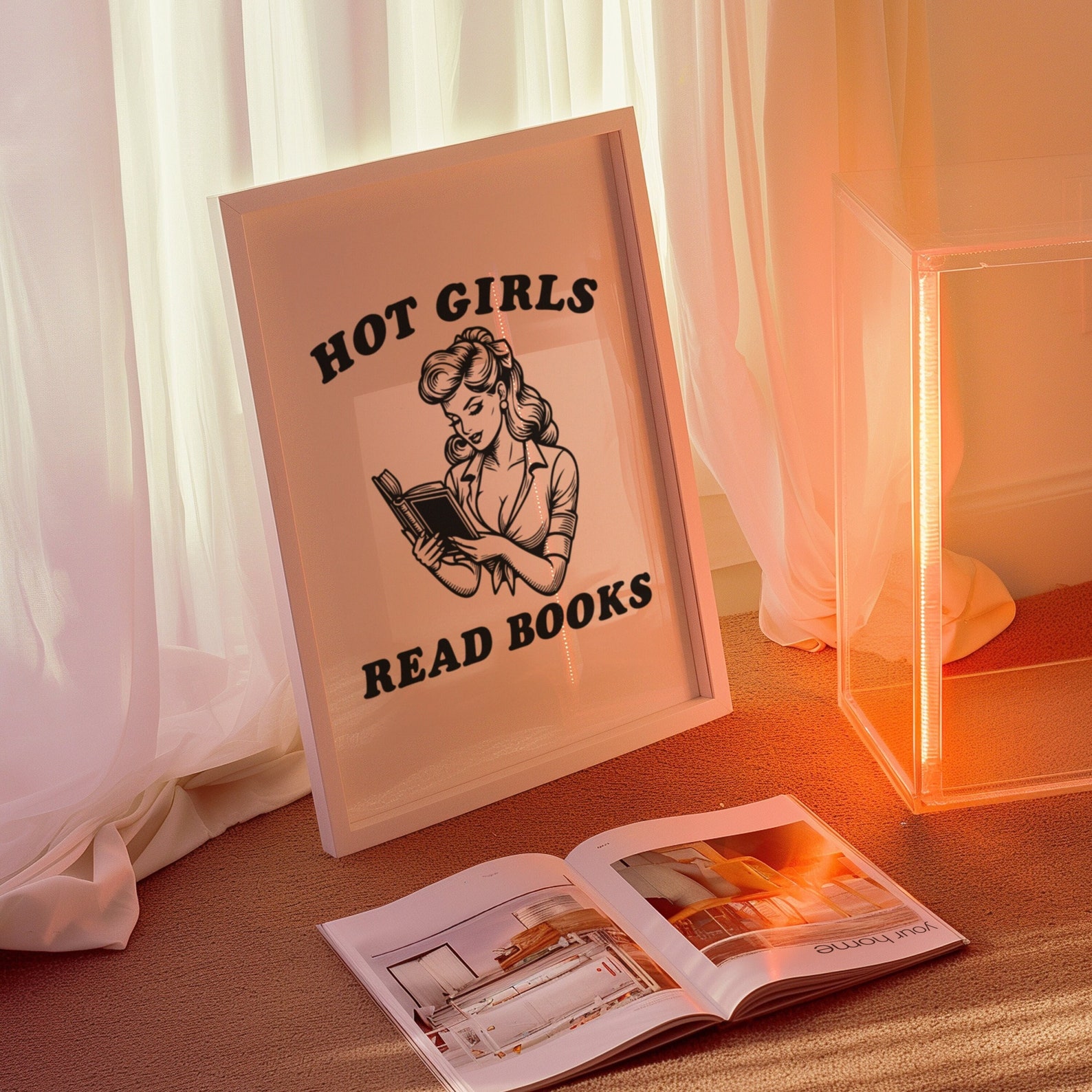 Hot Girls Read Books, Trendy Reading Poster, Book Lovers Gift, Retro ...