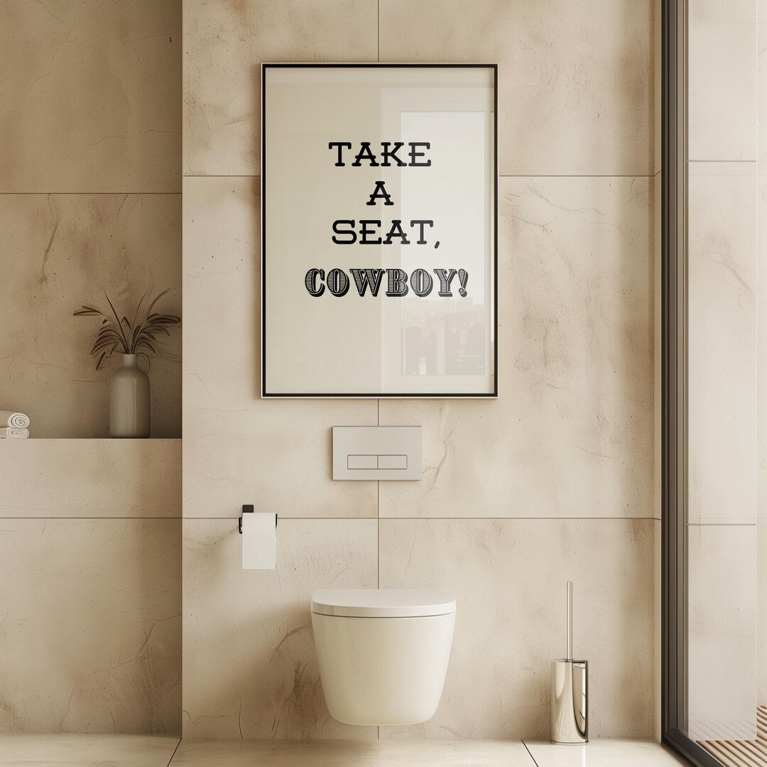 Funny Cowboy Bathroom Art Print, Humour Mens Toilet Wall Art, Sarcastic ...
