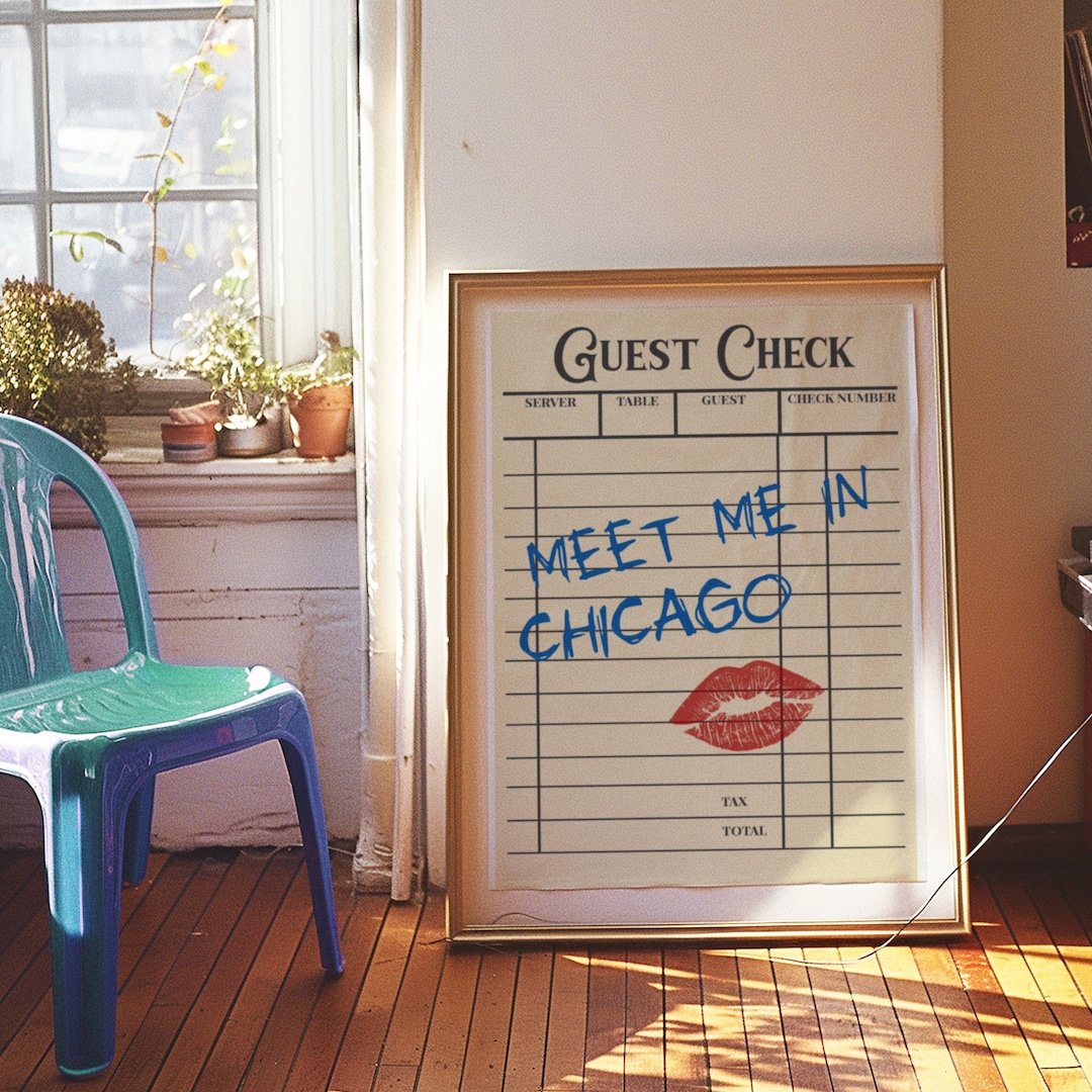 Meet Me in Chicago, Guest Check, Retro Kiss Wall Art, Chicago Wall Art ...