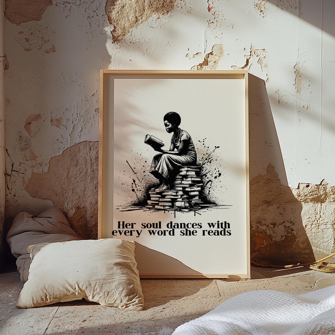 Black Woman Reading Book Wall Art,african American Woman Office Art ...