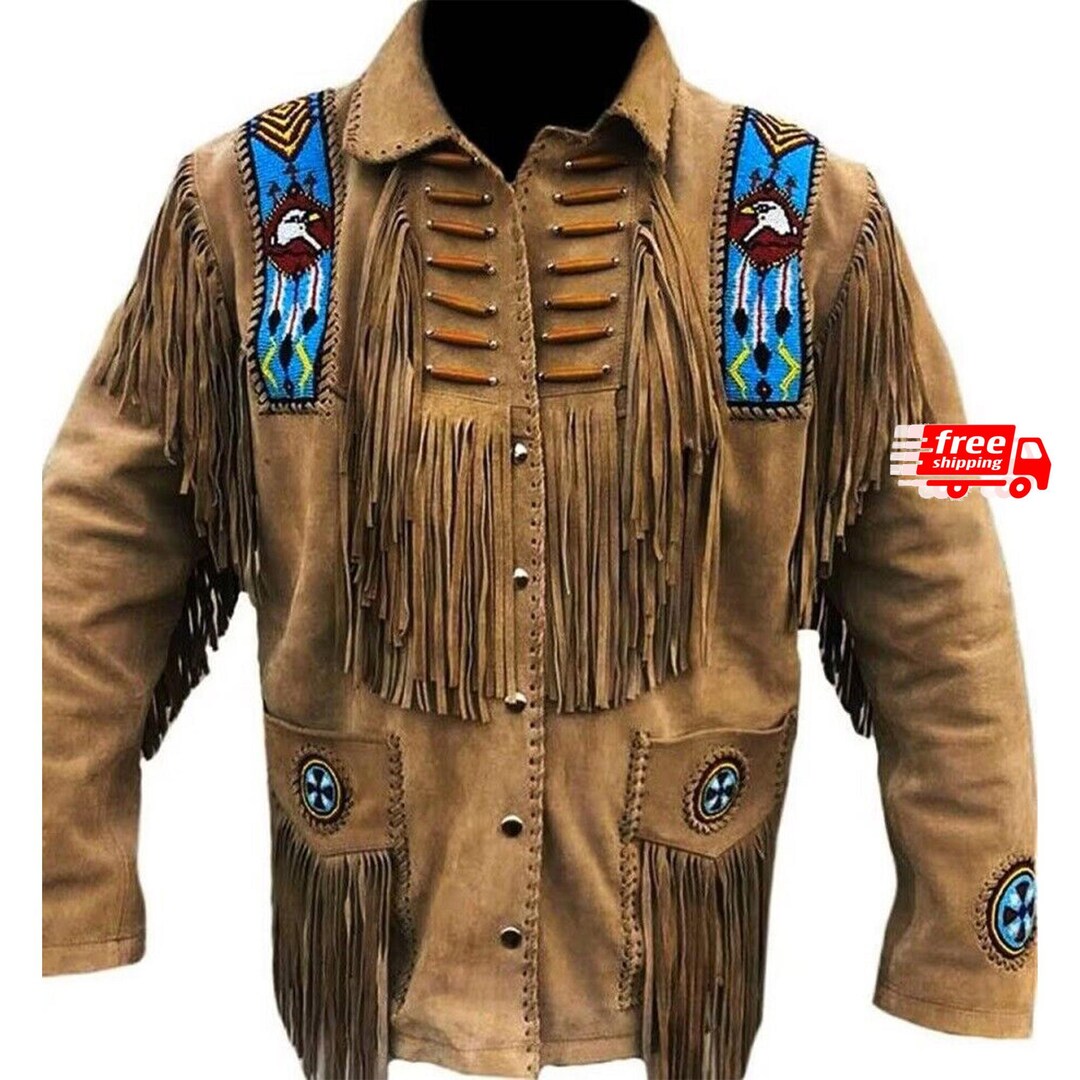 Native American Suede Leather Jacket for Men's | Western Luxury Brown ...