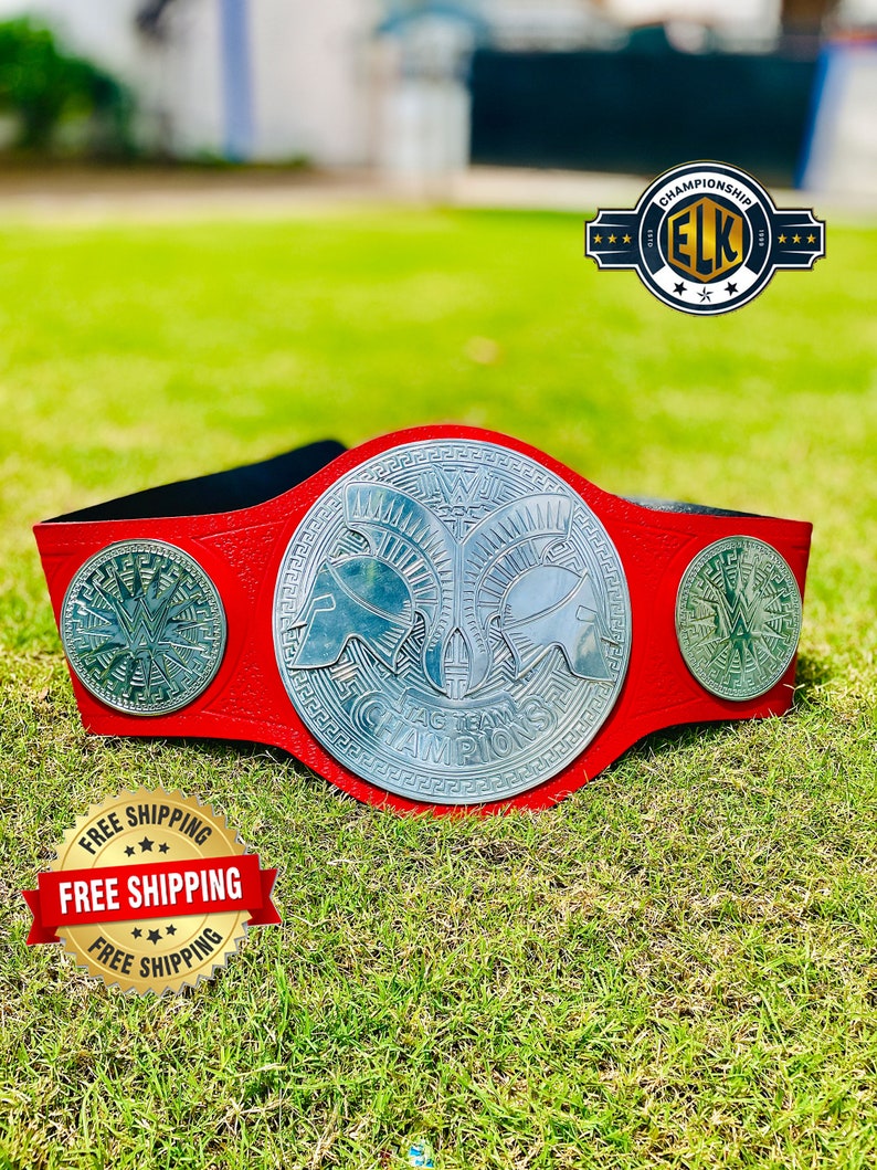 New Raw Tag Team Heavyweight Black Handmade Hand Tooled Leather ...