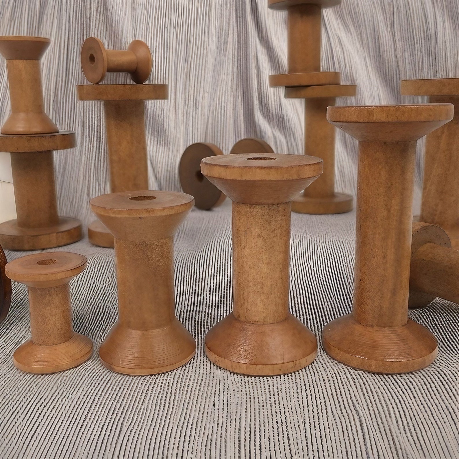 Set of 6 Wooden Spools, Natural Wood Spools, Sewing Cotton Thread ...