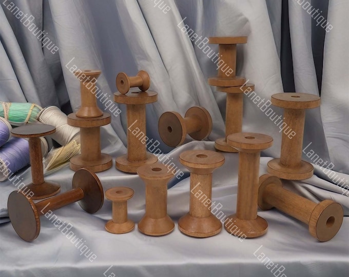 Set of 6 Wooden Spools, Natural Wood Spools, Sewing Cotton Thread ...