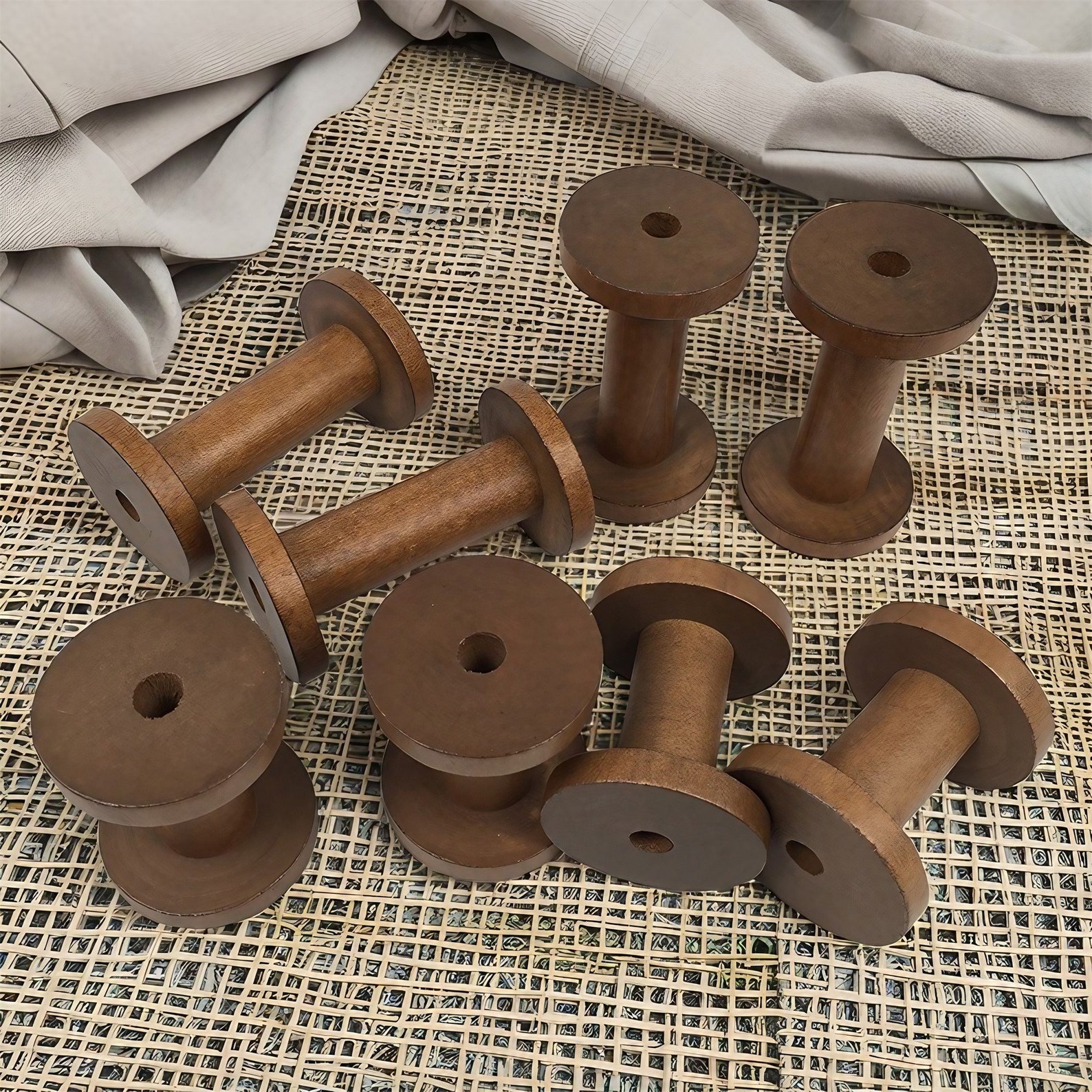 Set of 6 Wooden Spools, Natural Wood Spools, Sewing Cotton Thread ...