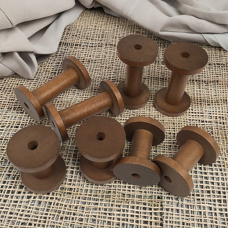Set of 6 Wooden Spools, Natural Wood Spools, Sewing Cotton Thread ...