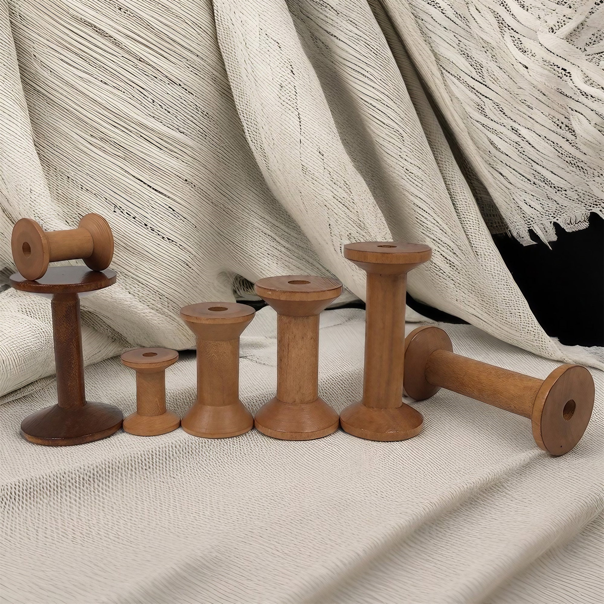 Set of 6 Wooden Spools, Natural Wood Spools, Sewing Cotton Thread ...