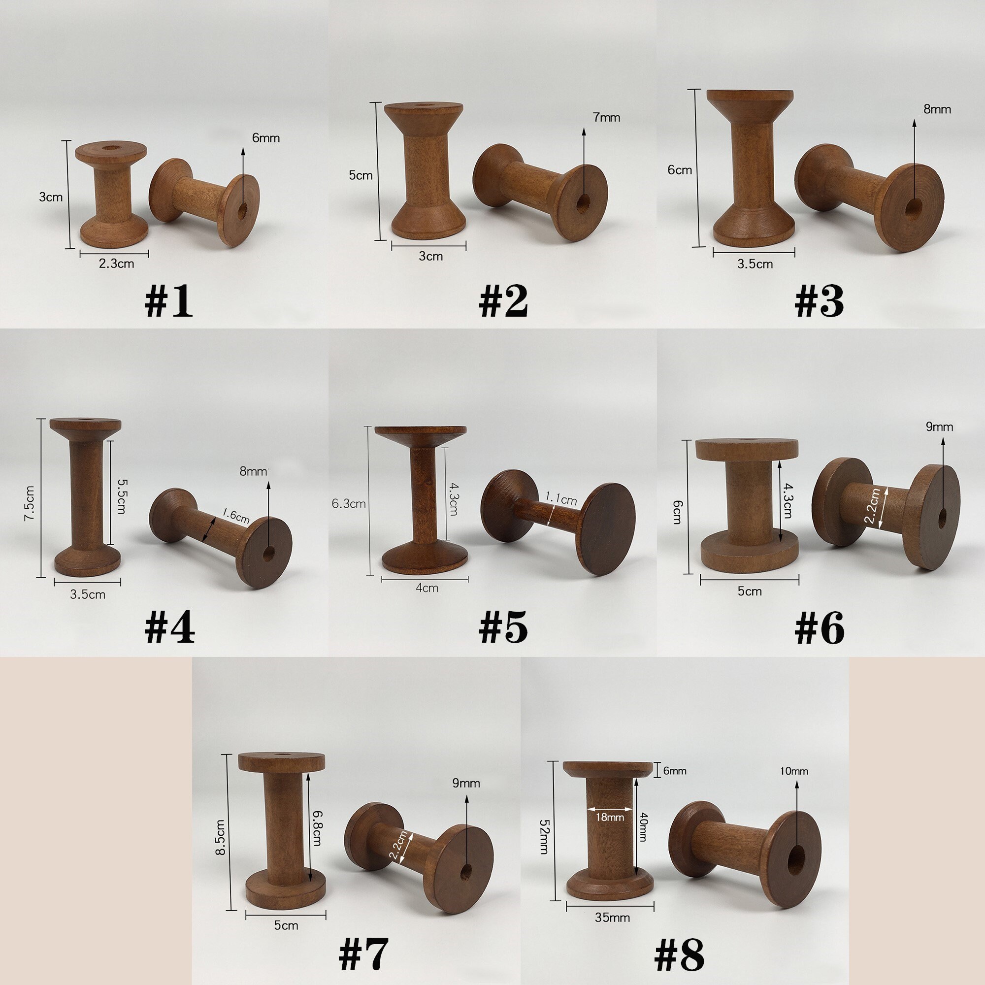 Set of 6 Wooden Spools, Natural Wood Spools, Sewing Cotton Thread ...