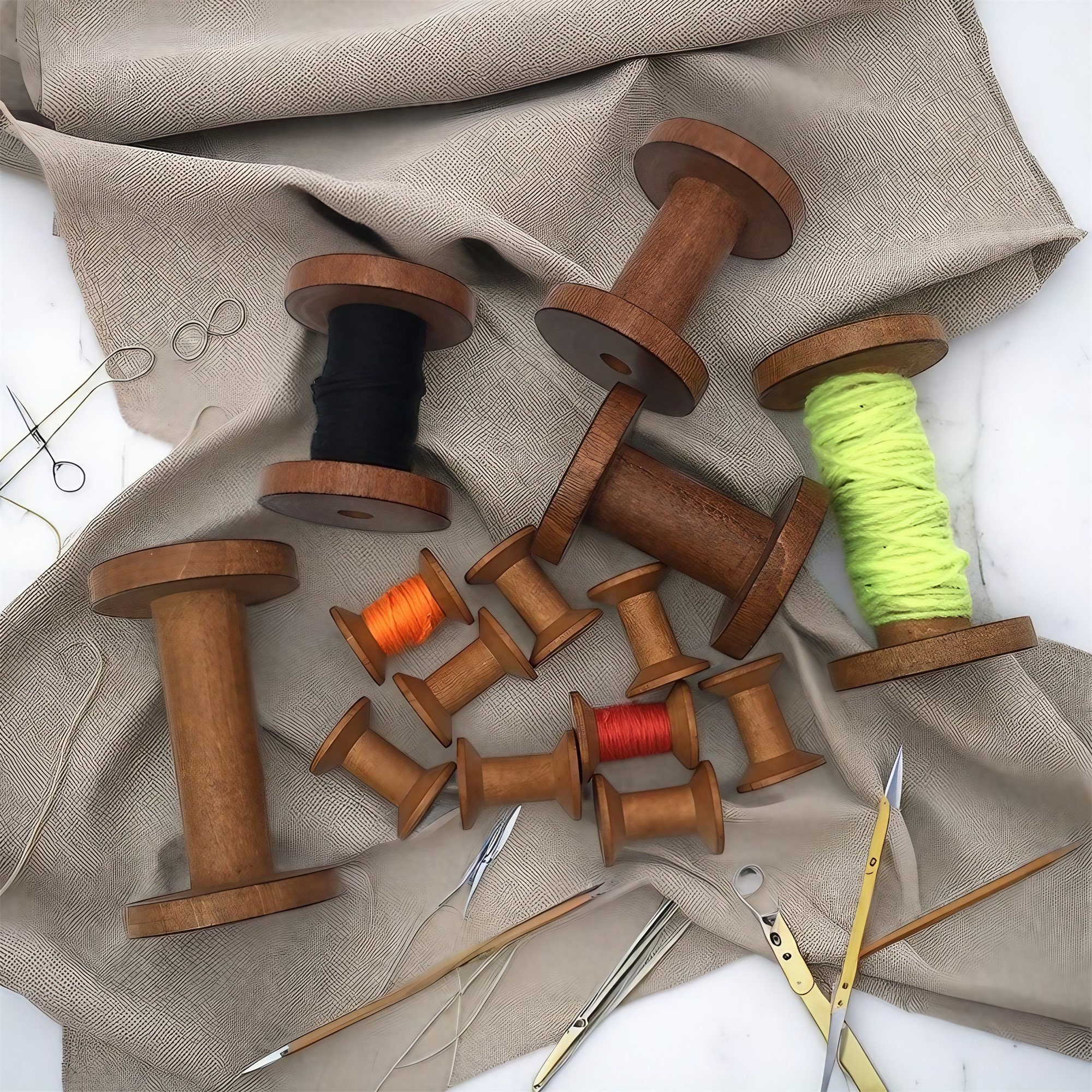 Set of 6 Wooden Spools, Natural Wood Spools, Sewing Cotton Thread ...