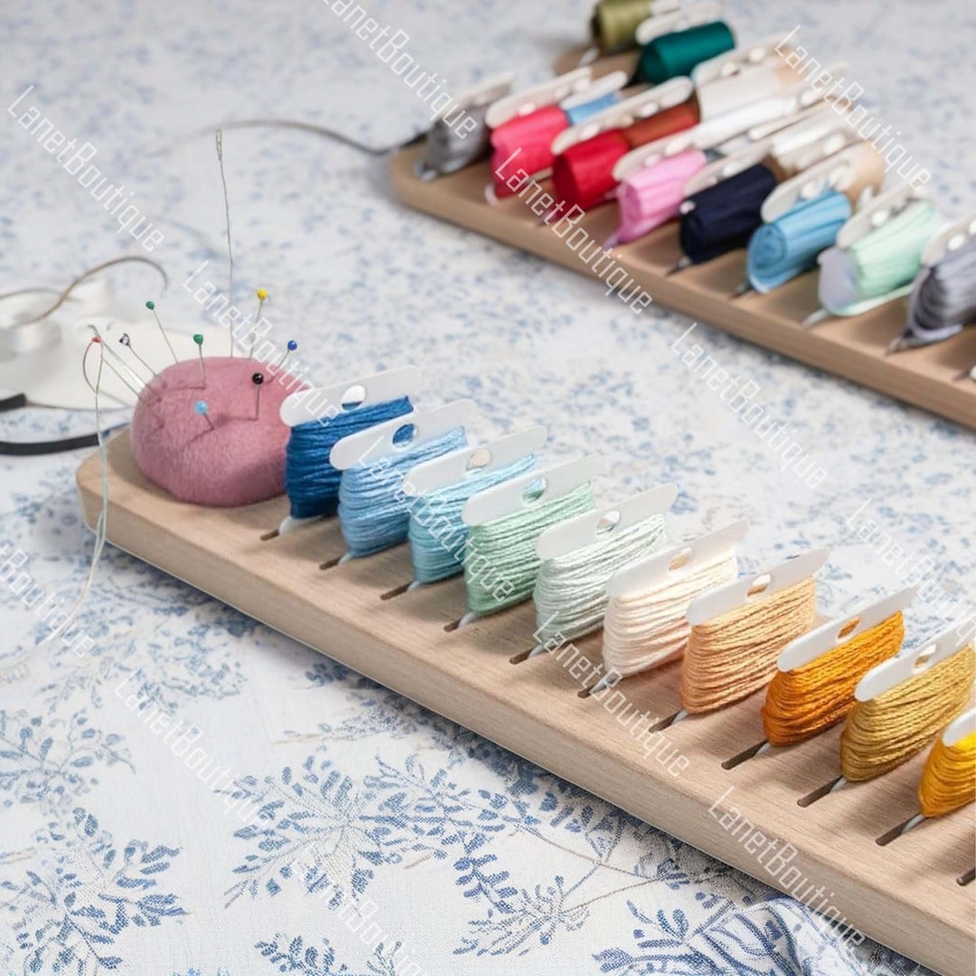 Wooden Embroidery Thread Stand With Magnetic Needle Holder, Spool ...