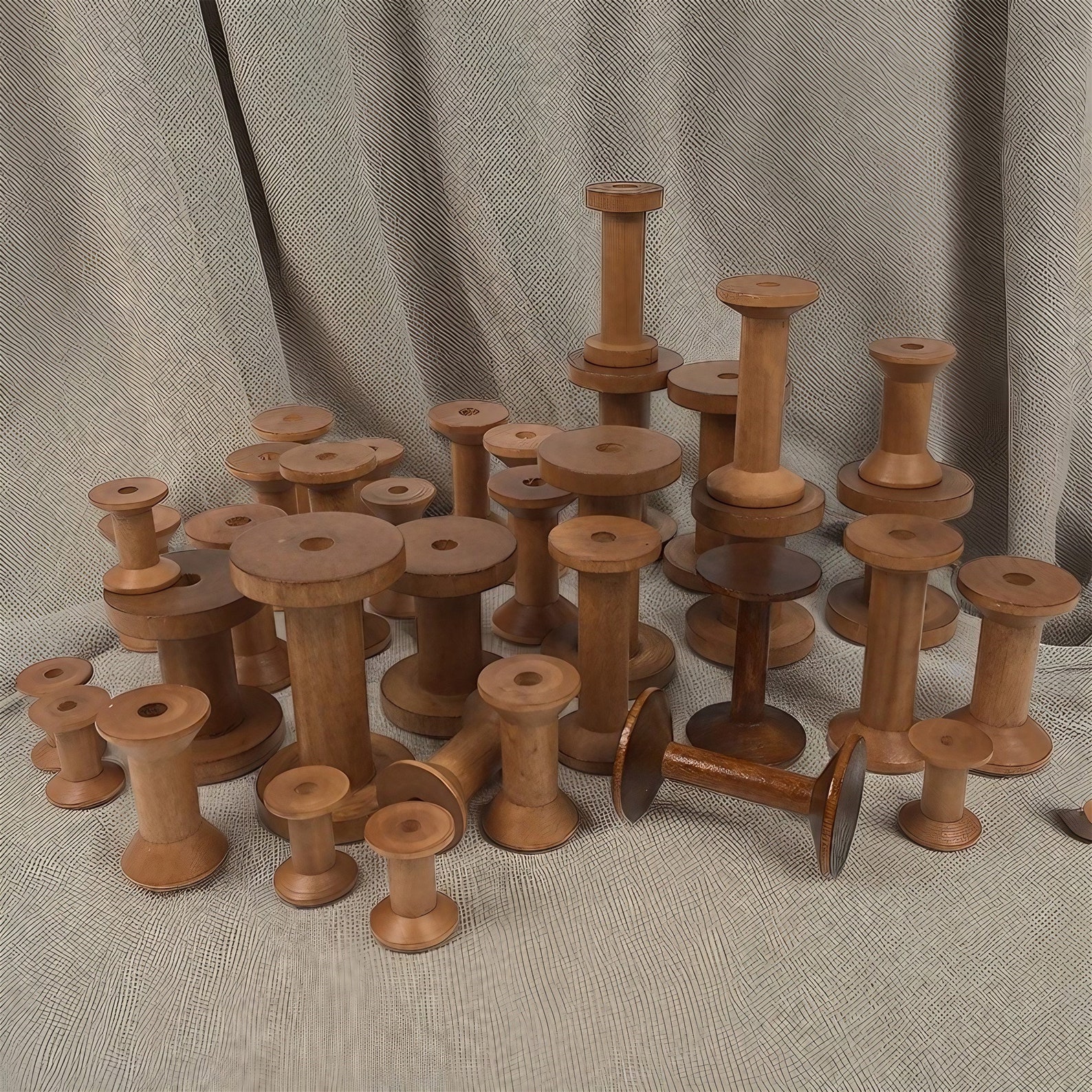 Set of 6 Wooden Spools, Natural Wood Spools, Sewing Cotton Thread ...