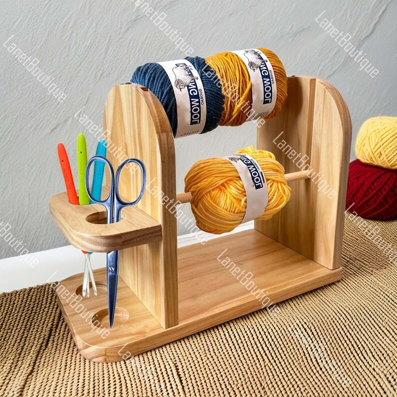 Wooden Yarn Ball Rack, Rotating Double Yarn Rack, Rotatable Yarn ...