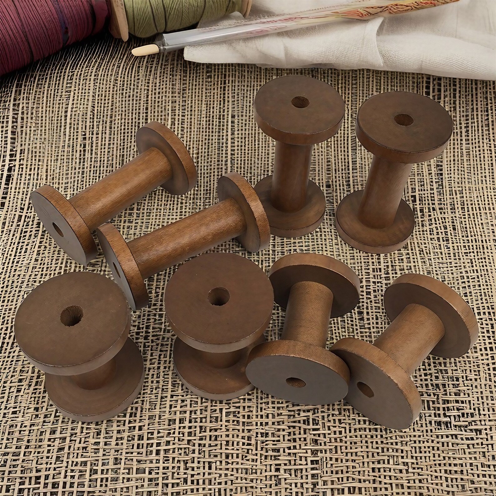 Set of 6 Wooden Spools, Natural Wood Spools, Sewing Cotton Thread Spools, Natural Plain Empty ...