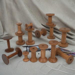 Set of 6 Wooden Spools, Natural Wood Spools, Sewing Cotton Thread ...
