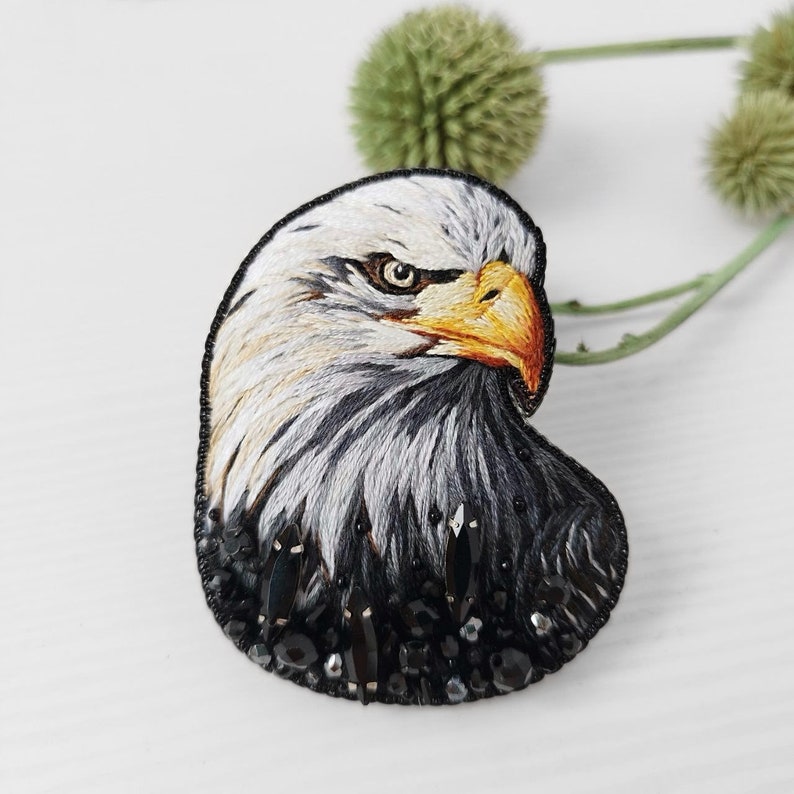 Handcrafted Brooch Black and White Bald Eagles Statement Bird Lover ...