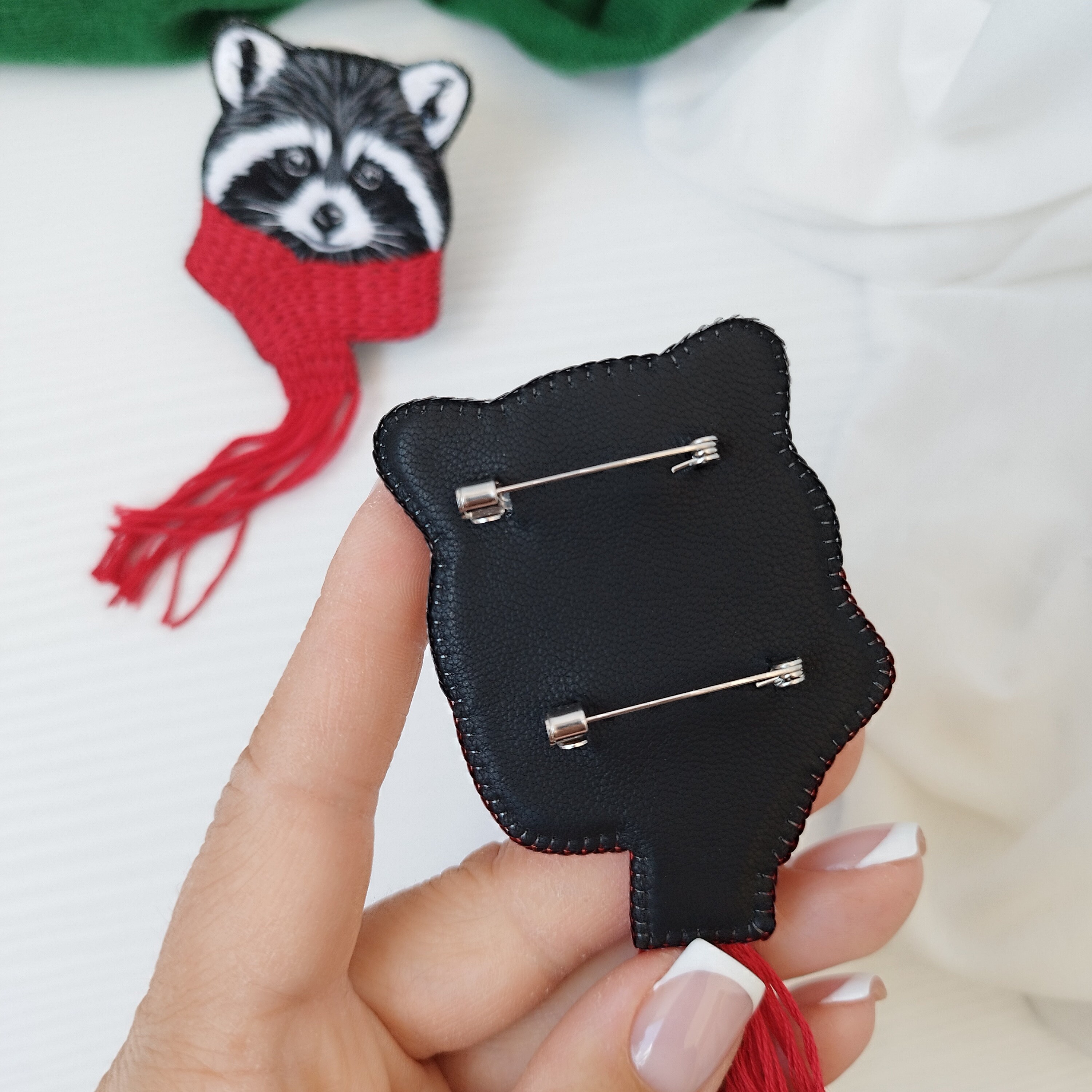 Brooch Cute Raccoon in a Red Scarf Gift for Christmas Handcrafted ...