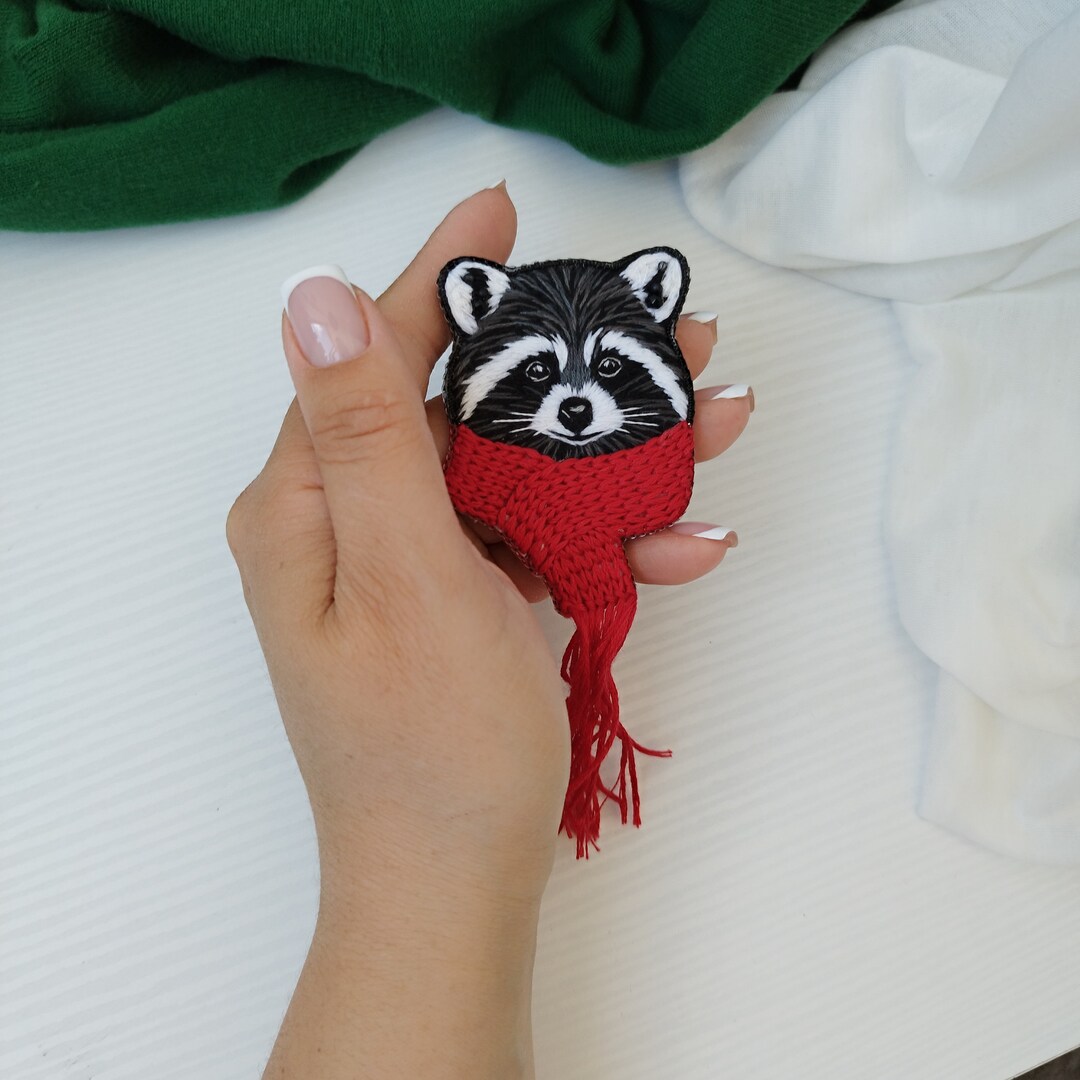 Brooch Cute Raccoon in a Red Scarf Gift for Christmas Handcrafted ...