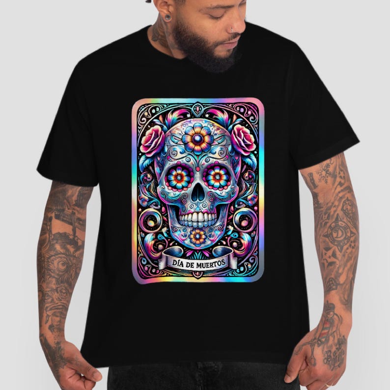 Sugar Skull Tarot Card PNG Day of the Dead Holographic Design Día De ...