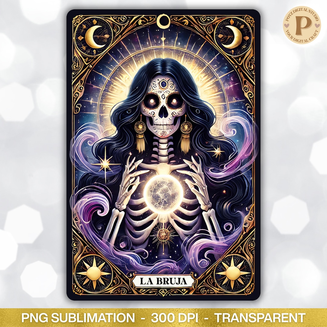 La Bruja Skeleton Tarot Card PNG: Witchy Mexican Lotería Digital Art ...
