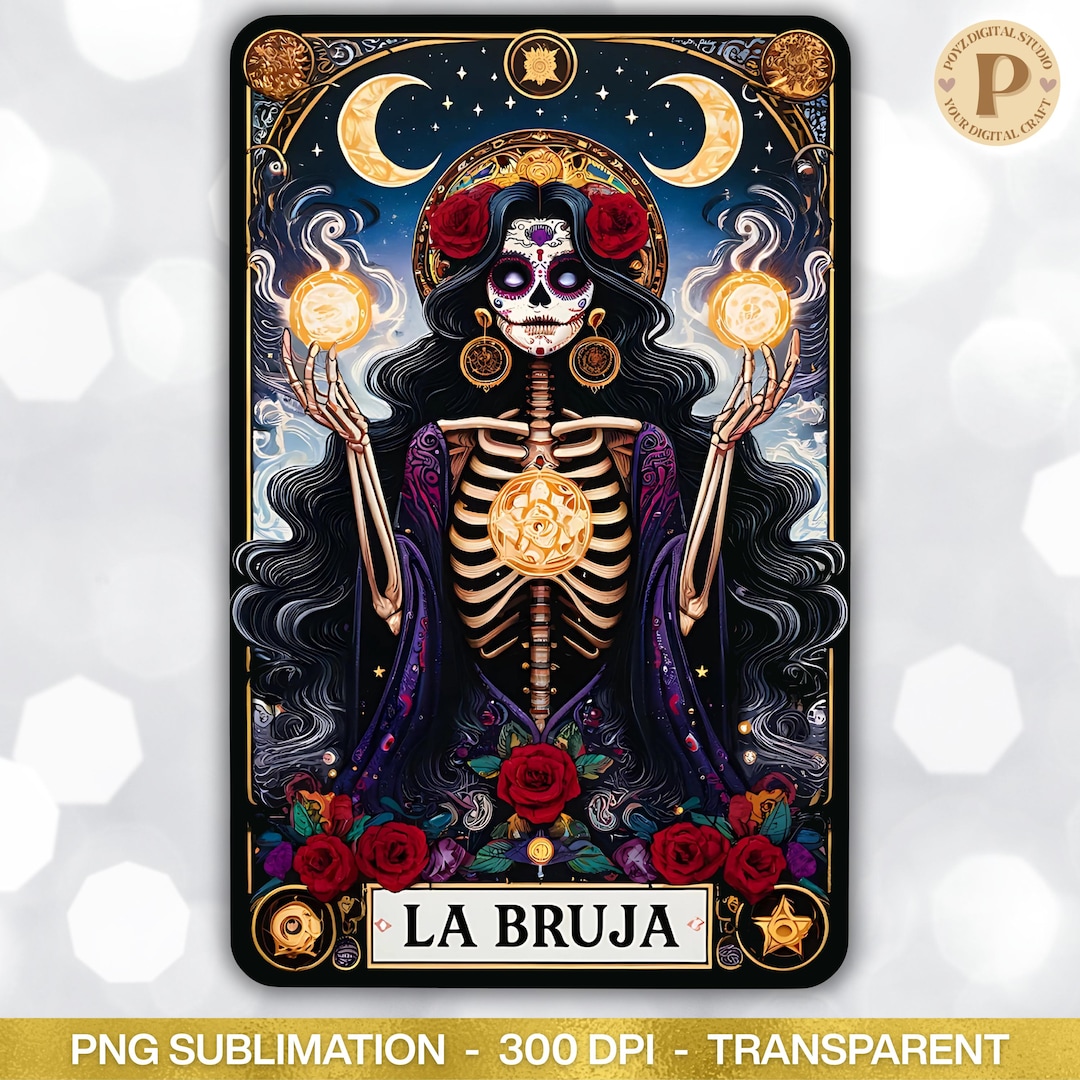 La Bruja Skeleton Witch Tarot Card PNG: Mexican Witchy Lotería Style ...
