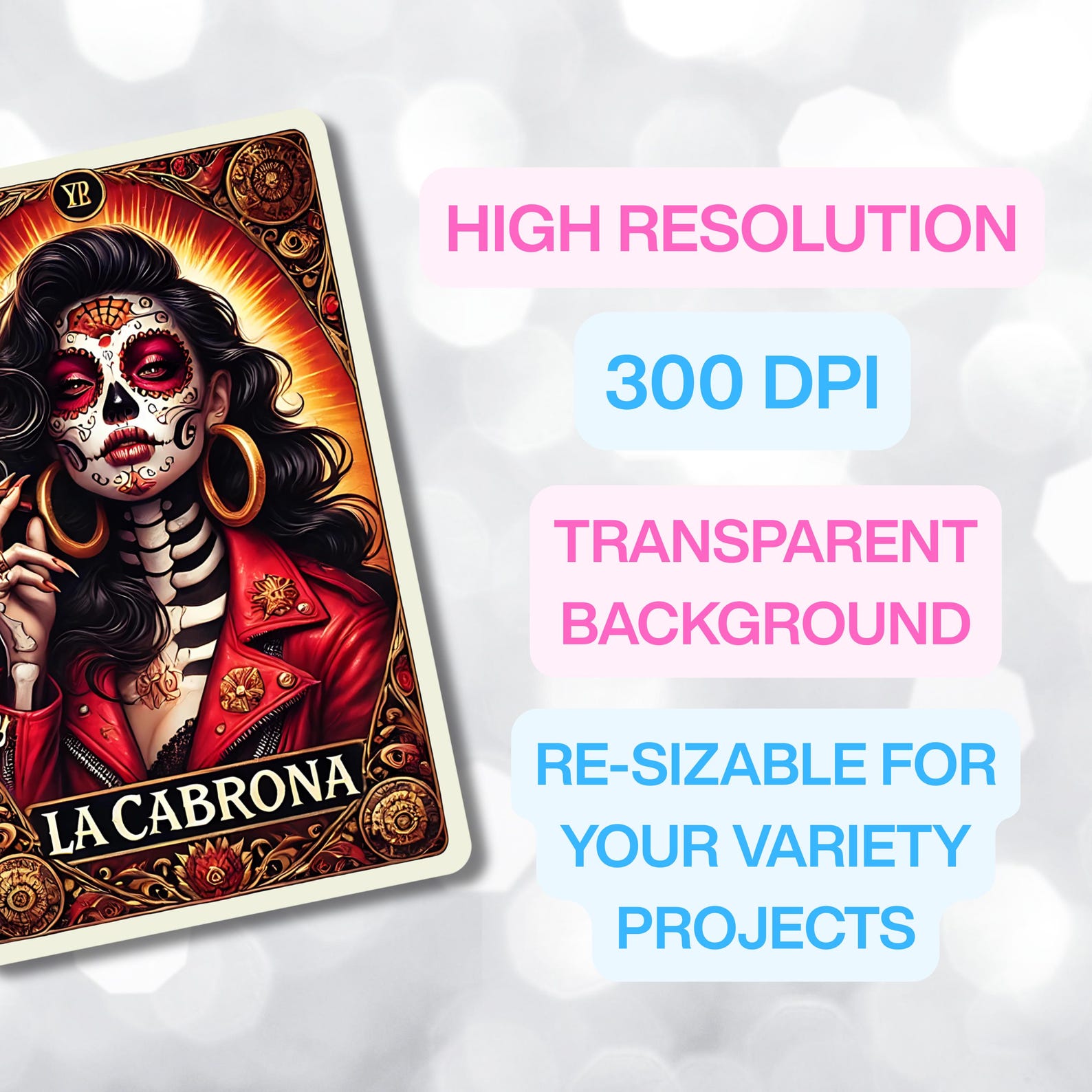 La Cabrona Mexican Feminist Tarot Card PNG Badass Woman Sugar Skull ...