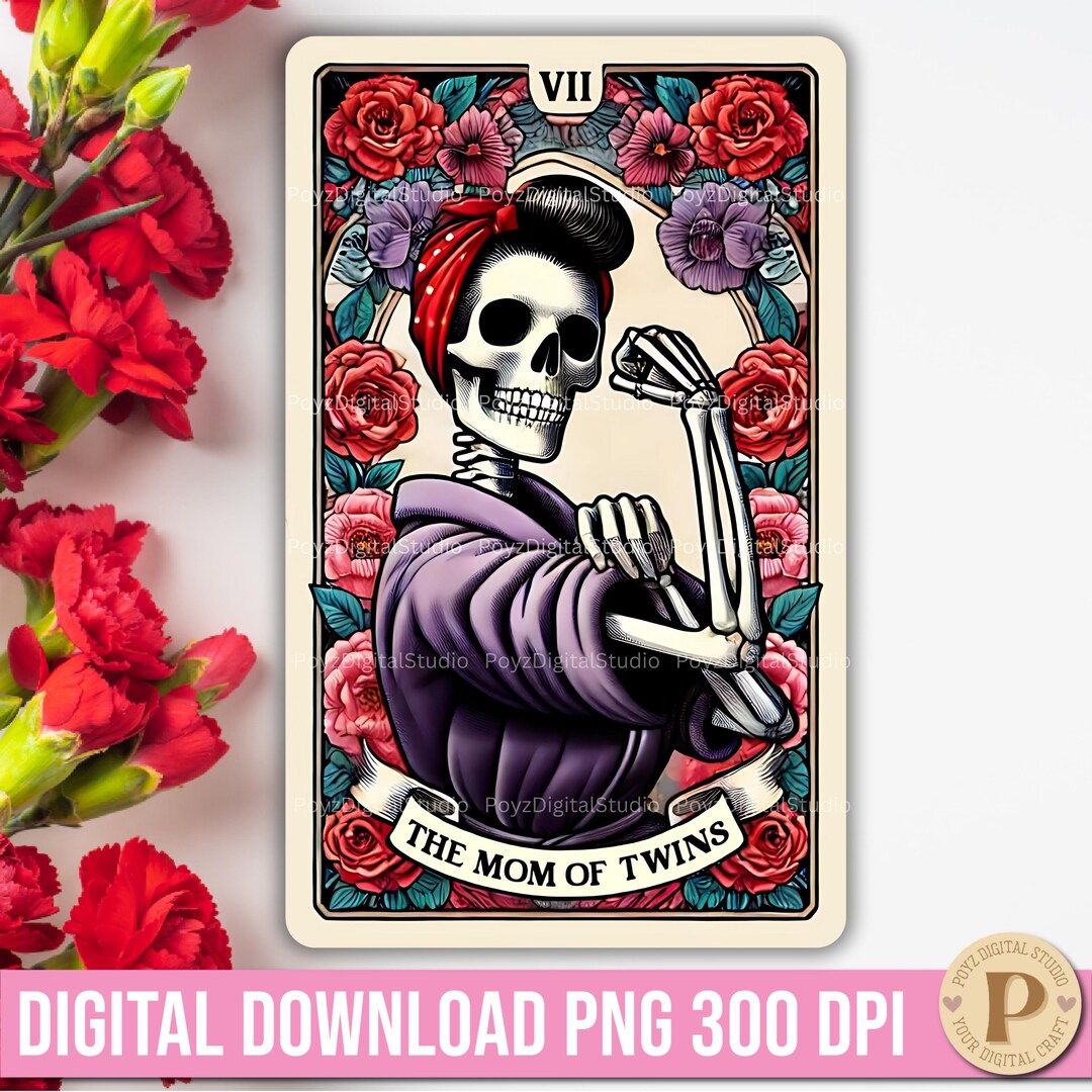 Funny Mom of Twins Tarot Card PNG: Humorous Skeleton Mom Life (digital ...