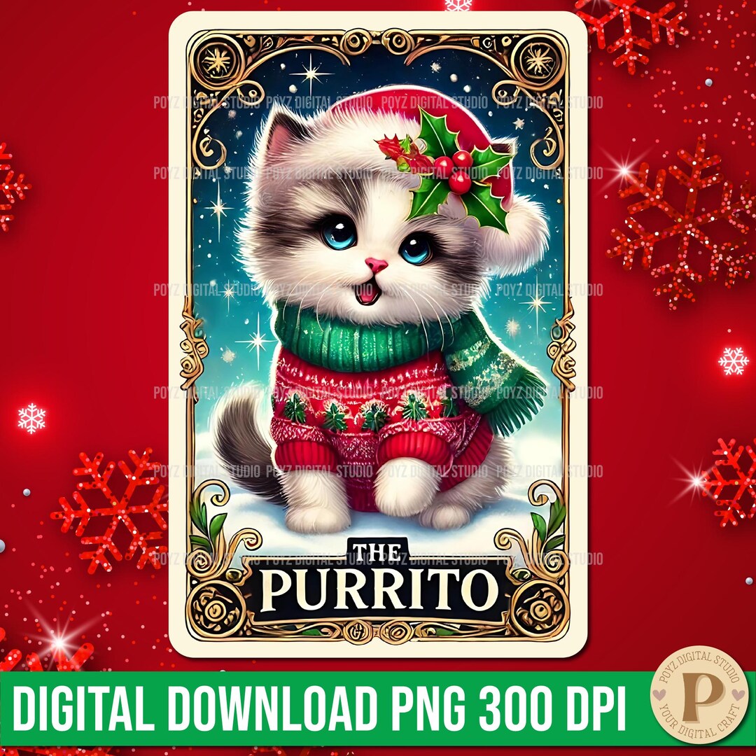 Kitten Christmas Tarot Card PNG, the Purrito (digital Download) - Etsy