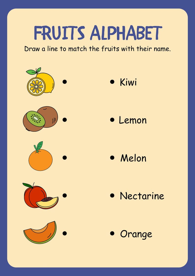 Colorful Fruits Alphabet Worksheet - Etsy