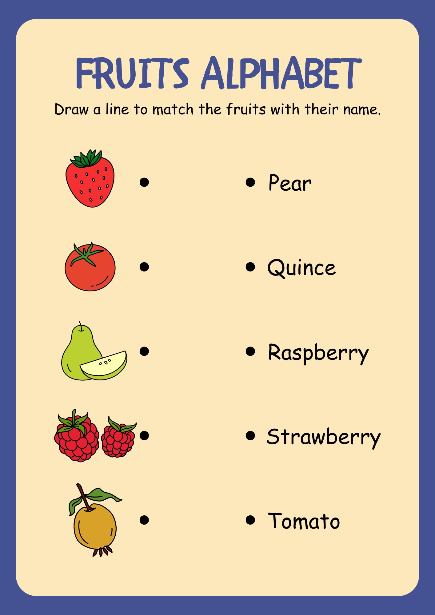 Colorful Fruits Alphabet Worksheet - Etsy