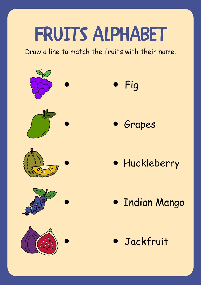 Colorful Fruits Alphabet Worksheet - Etsy