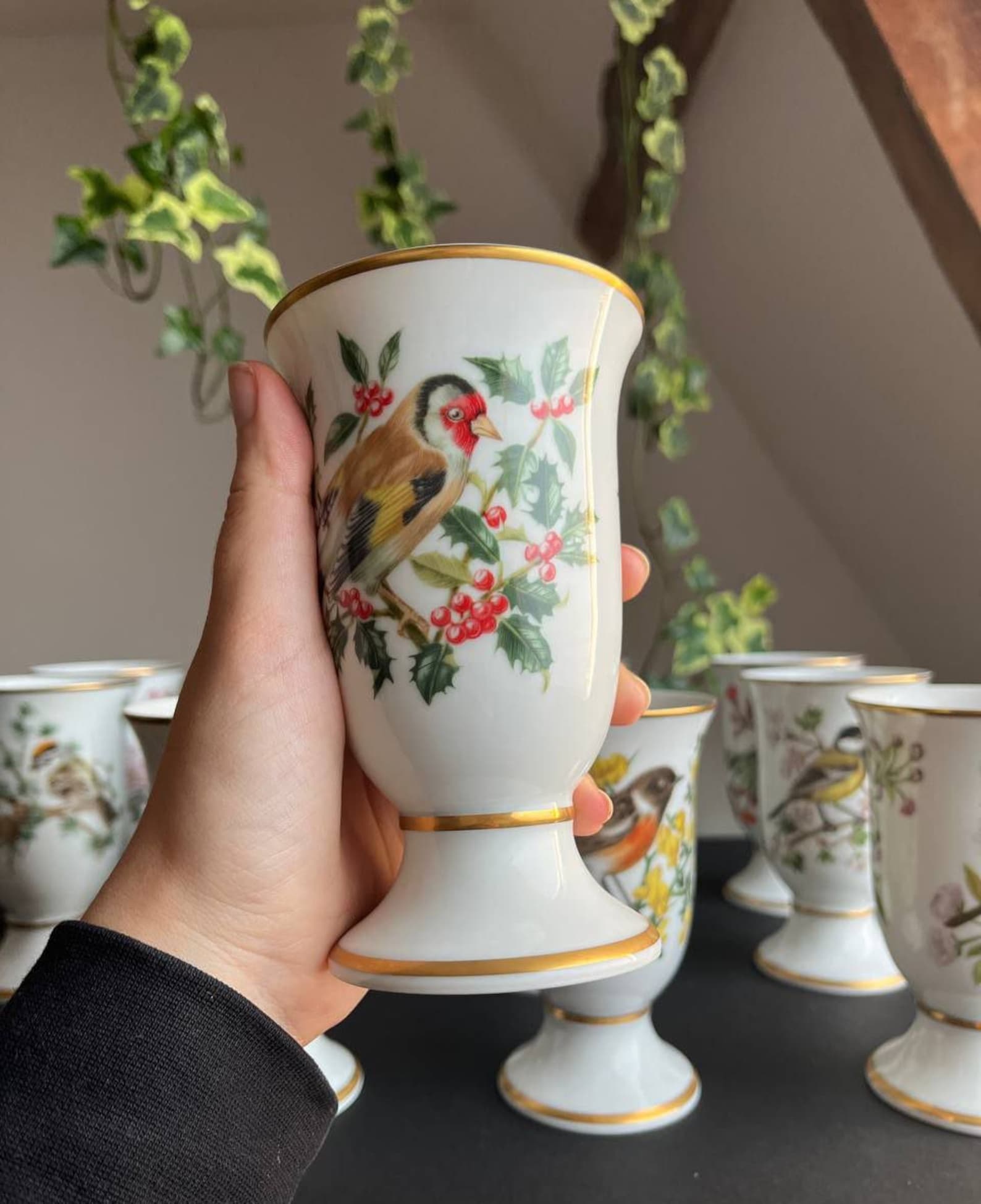 Set of Collection Porcelain Goblets 12 Mazagran Cups Oiseaux Chanteurs ...