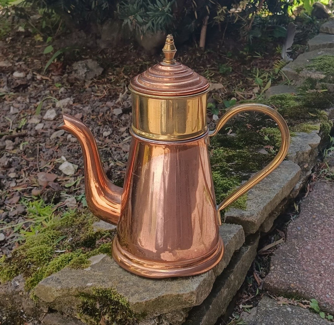 Vintage Copper Coffee Pot, Vintage Copper Tea Pot, Antique Copper Jug for Coffee or Tea, Mid ...