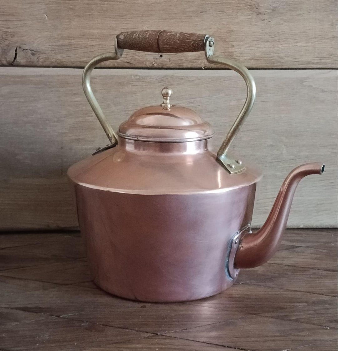 Antique Copper Teapot by TREFLE With Brass Handle Mid Century, Vintage ...