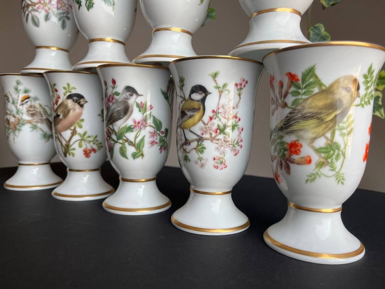 Set of Collection Porcelain Goblets 12 Mazagran Cups Oiseaux Chanteurs ...