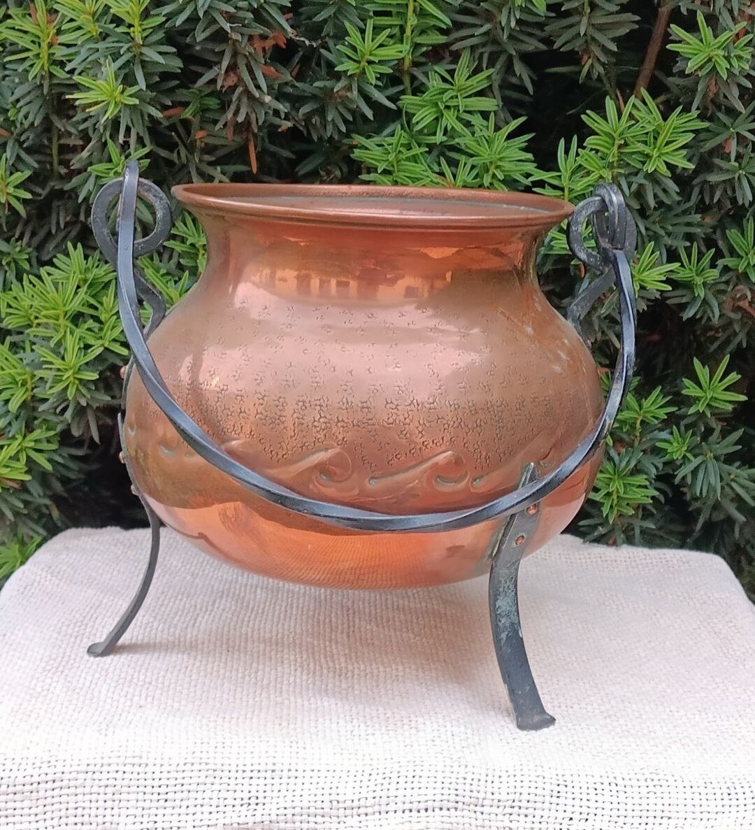 Vintage Copper Cauldron, Antique Copper Cauldron With Handle on 3 Legs ...