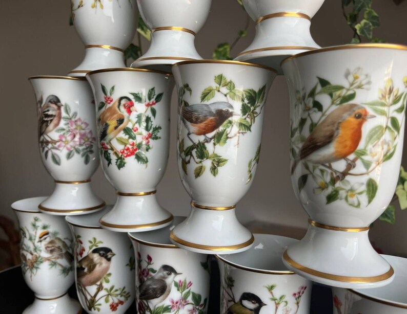 Set of Collection Porcelain Goblets 12 Mazagran Cups Oiseaux Chanteurs ...