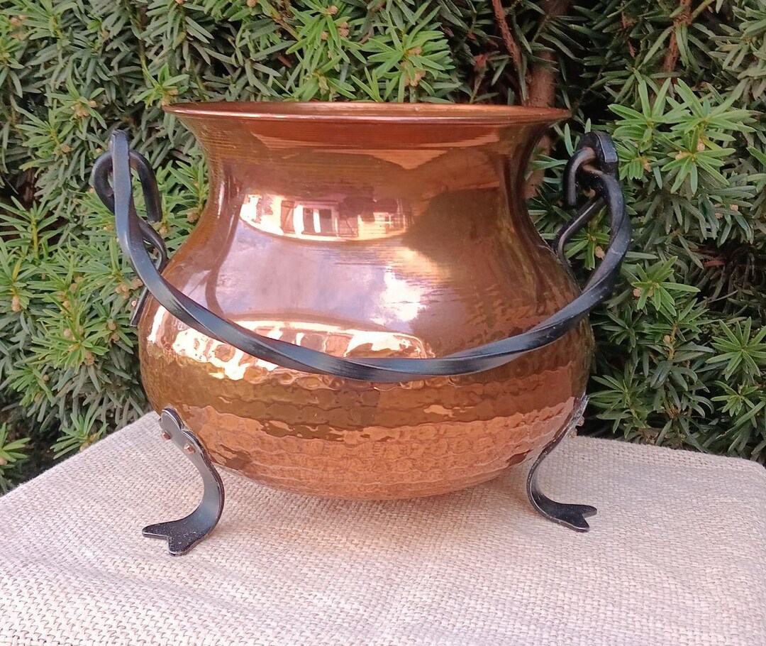 Vintage Copper Cauldron, Antique Copper Cauldron With Handle on 3 Legs ...