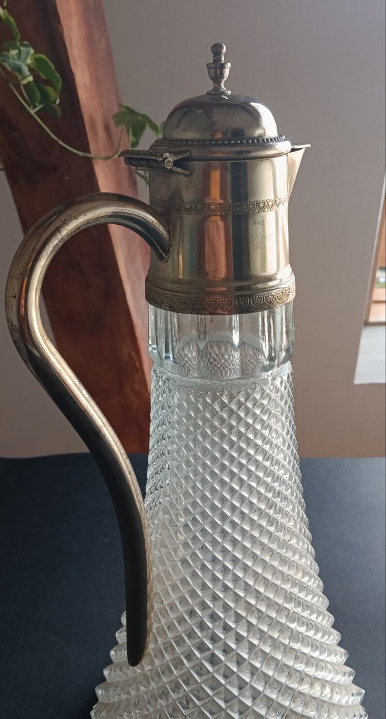 Vintage Large Crystal Decanter, Antique Diamond Decanter, Italian ...